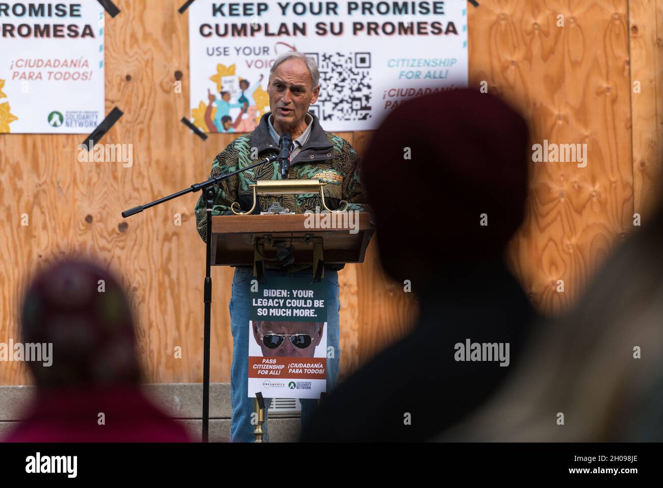 Seattle, USA, 11th Oct, 2021. Ken Workman from the Duwamish Tribe ...