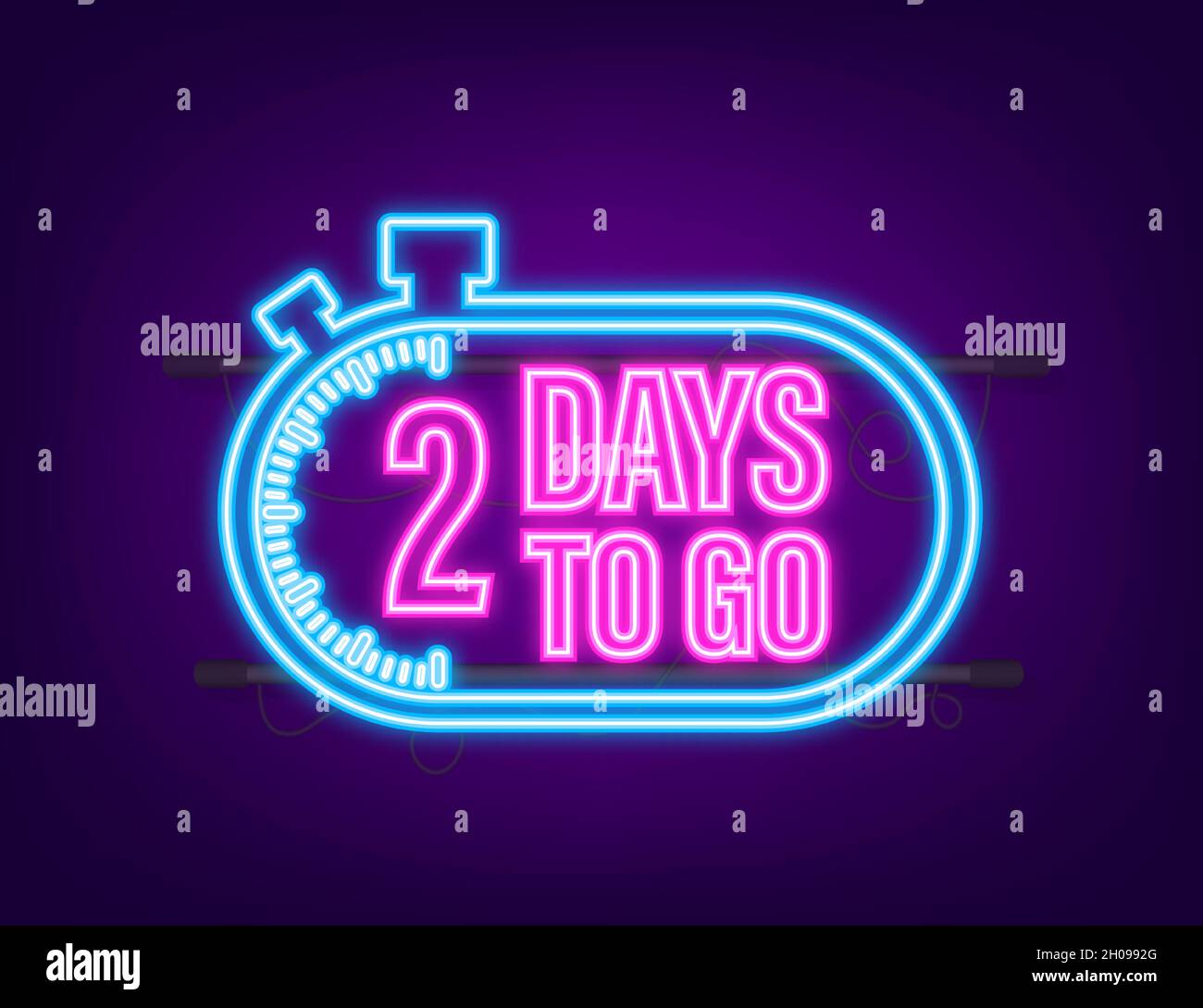 2 Days to go. Countdown timer. Neon icon. Time icon. Count time sale ...