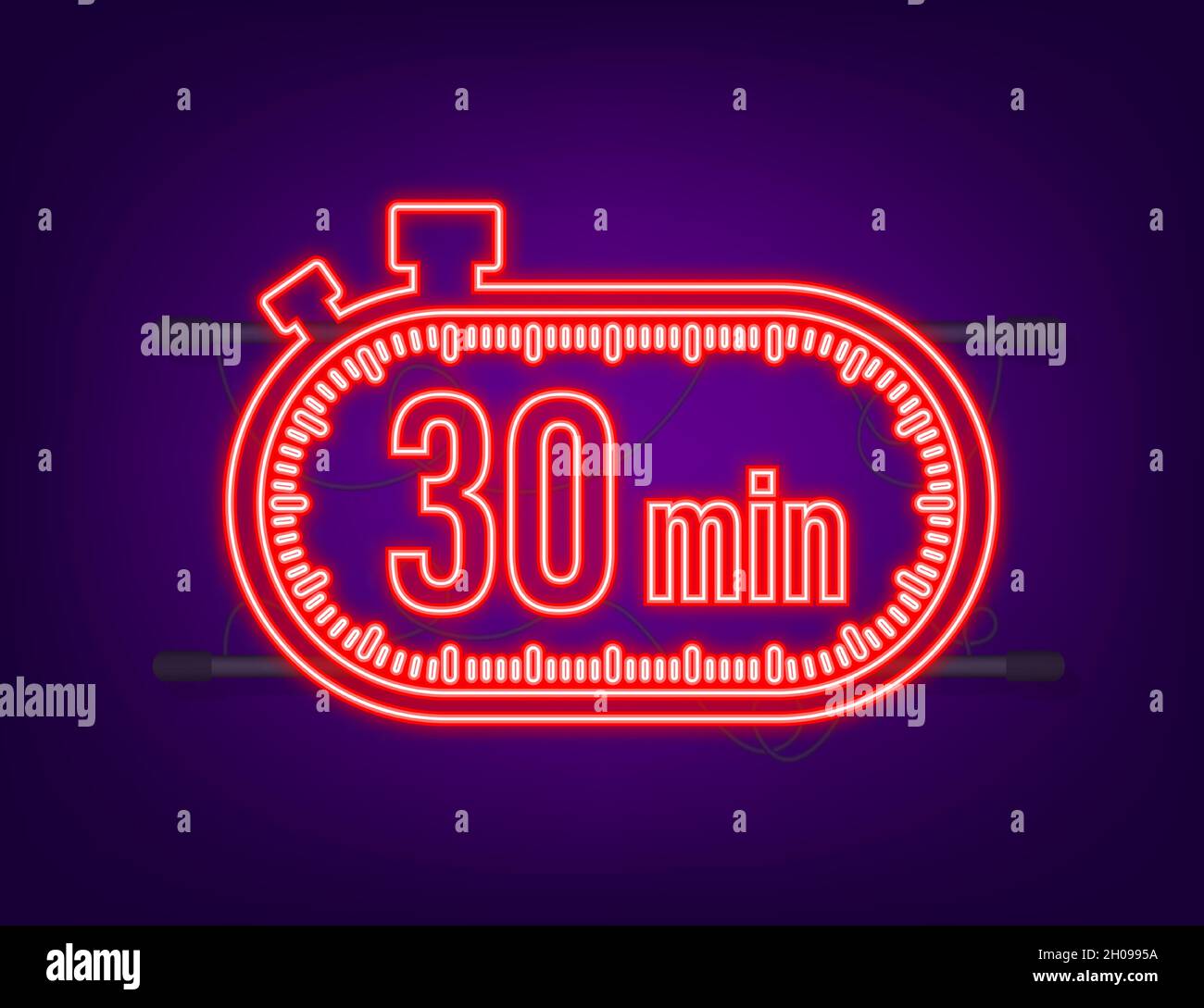 The 30 minutes, stopwatch vector neon icon. Stopwatch icon in flat ...