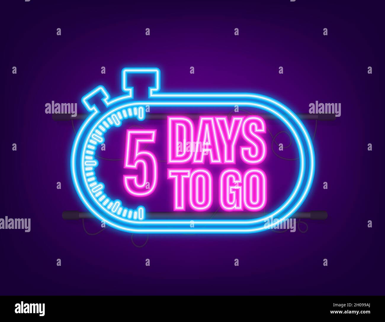 5 Days to go. Countdown timer. Neon icon. Time icon. Count time sale ...