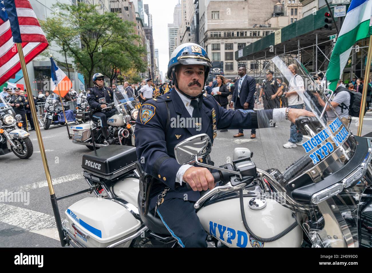 New York, NY - October 11, 2021: Members of police highway patrol drive ...
