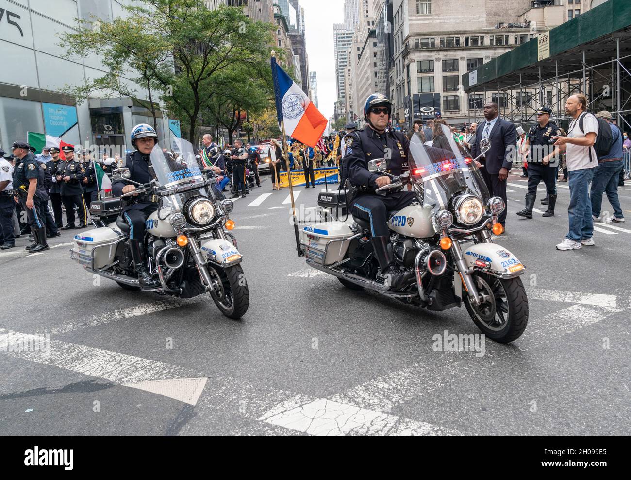 New York, NY - October 11, 2021: Members of police highway patrol drive ...