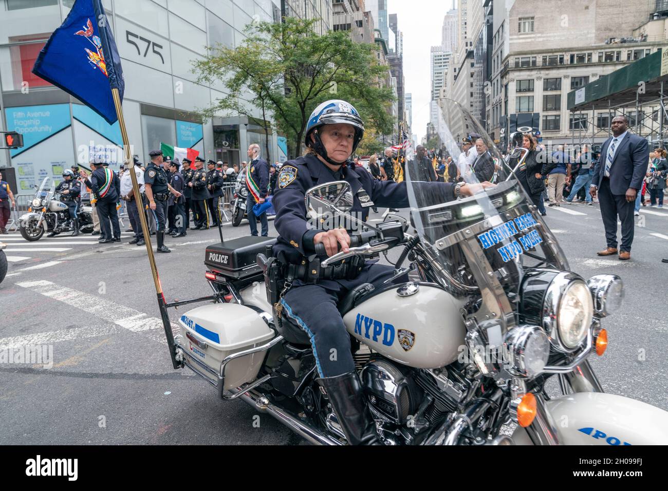 New York, NY - October 11, 2021: Members of police highway patrol drive ...