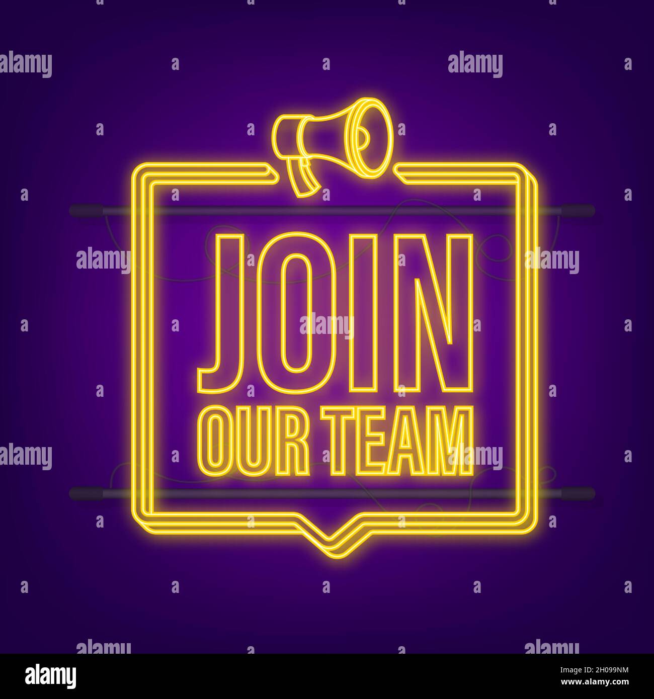 Megaphone, business concept with text join our team. Neon icon. Vector ...