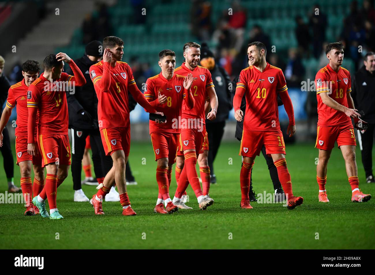 Tallinn, Estonia. 11th Oct, 2021. Players of Wales celebrate the ...