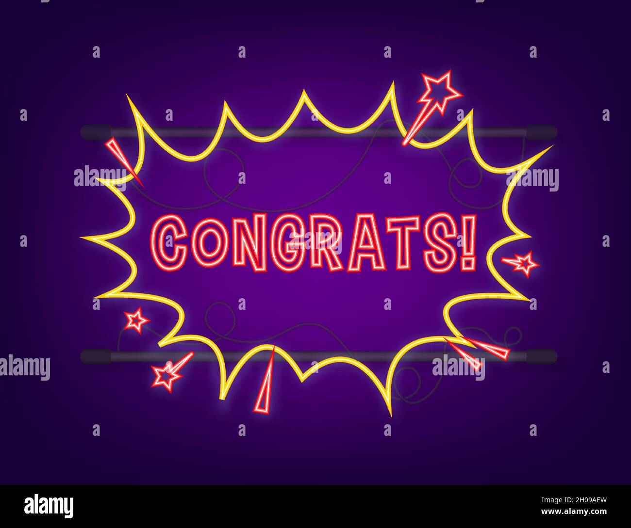 Comic speech bubbles with text congrats. Neon icon. Symbol, sticker tag ...