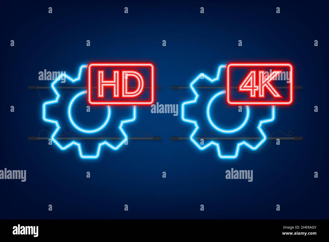 HD and 4k video settings sign. Neon icon. Vector stock illustration ...