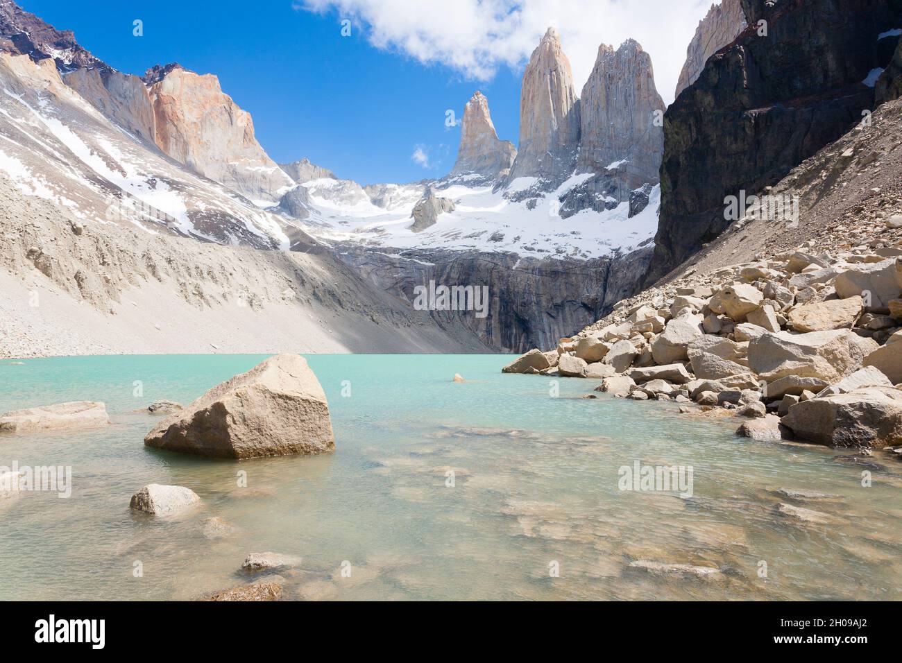 Torres del Paine peaks view, Chile. Base Las Torres viewpoint. Chilean ...