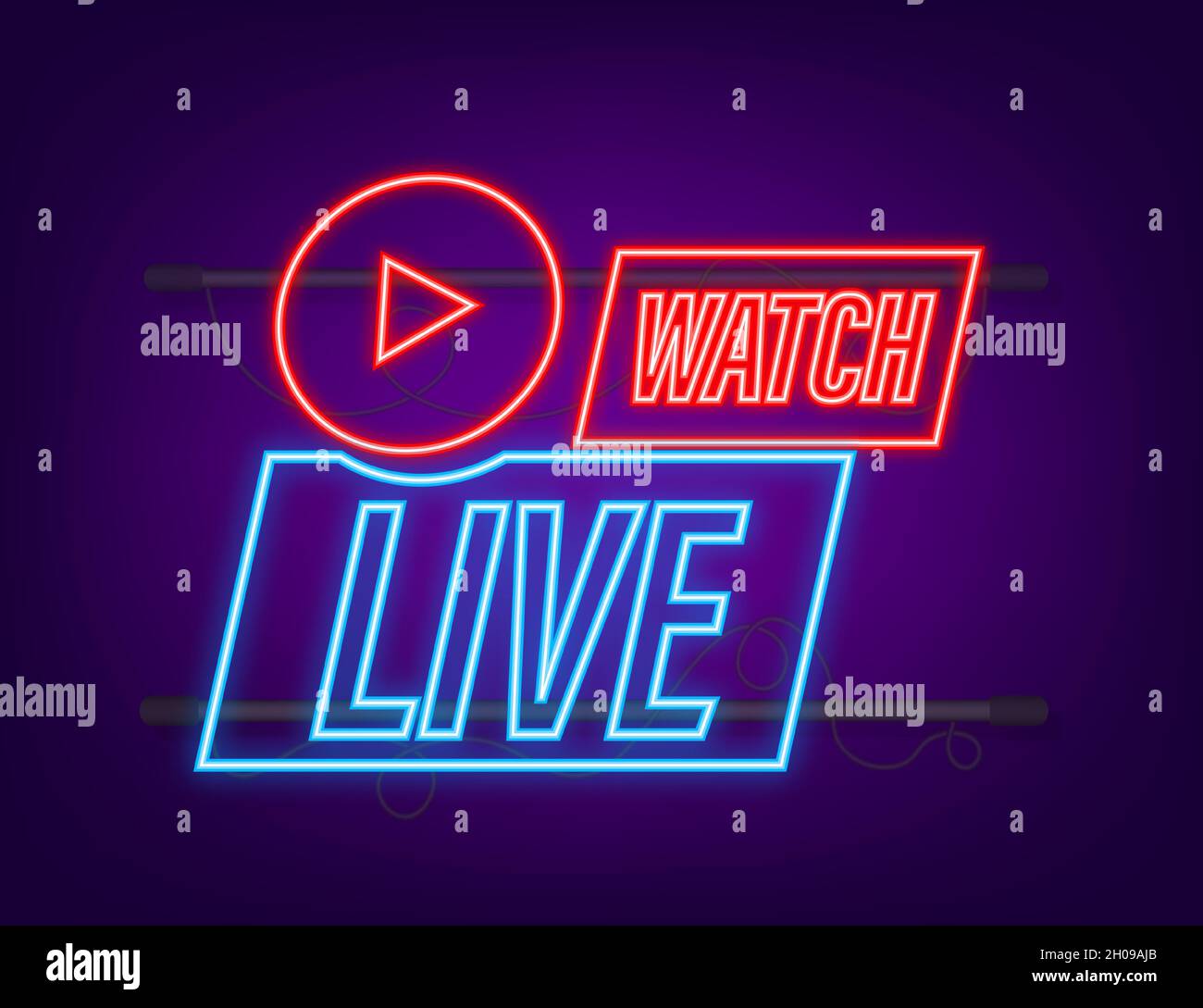 Watch live Badge, icon, stamp, logo. Neon icon. Vector illustration ...