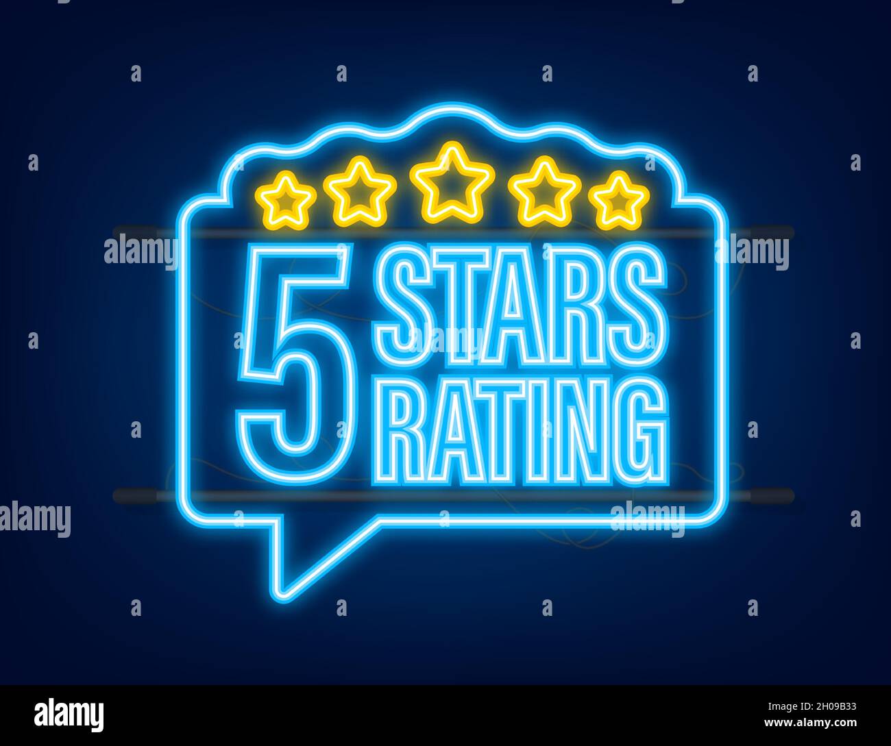 5 star rating. Badge with icons on white background. Neon icon. Vector ...
