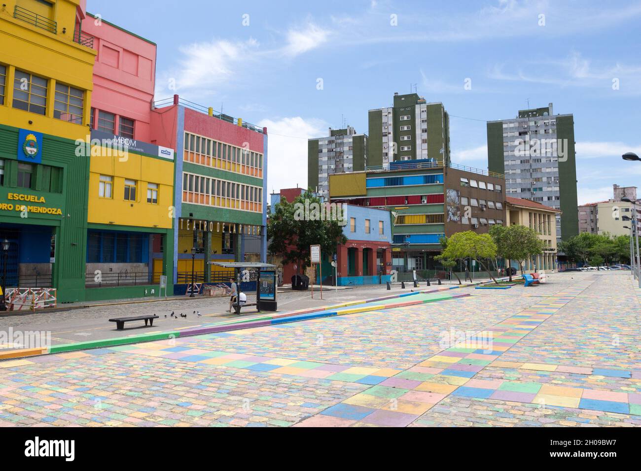 La Boca neighborhood view with few people, Buenos Aires. Painted ...