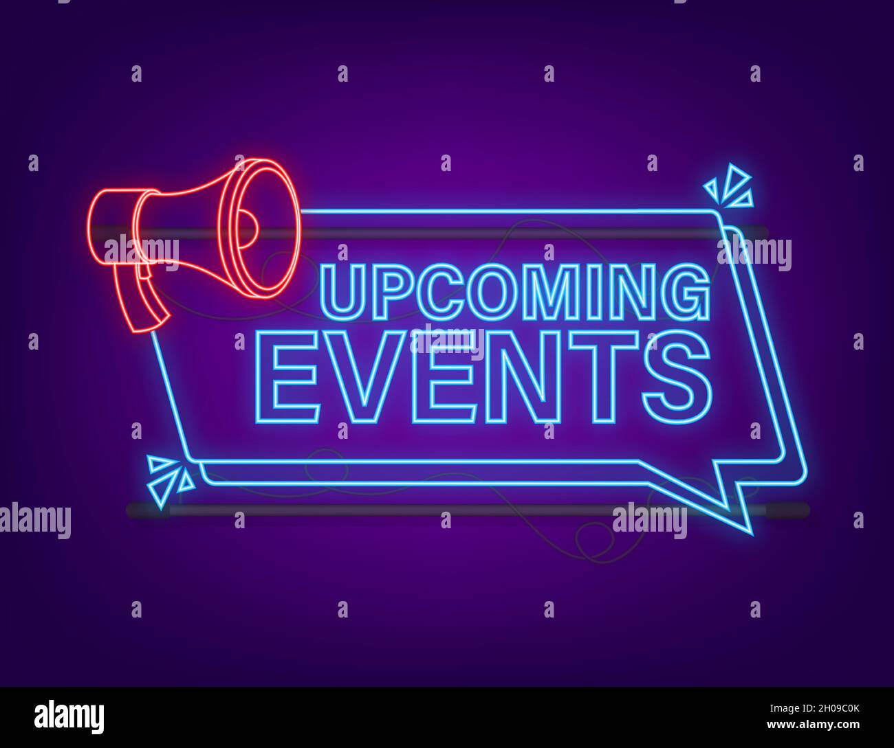 Megaphone, business concept with text upcoming events. Neon icon ...