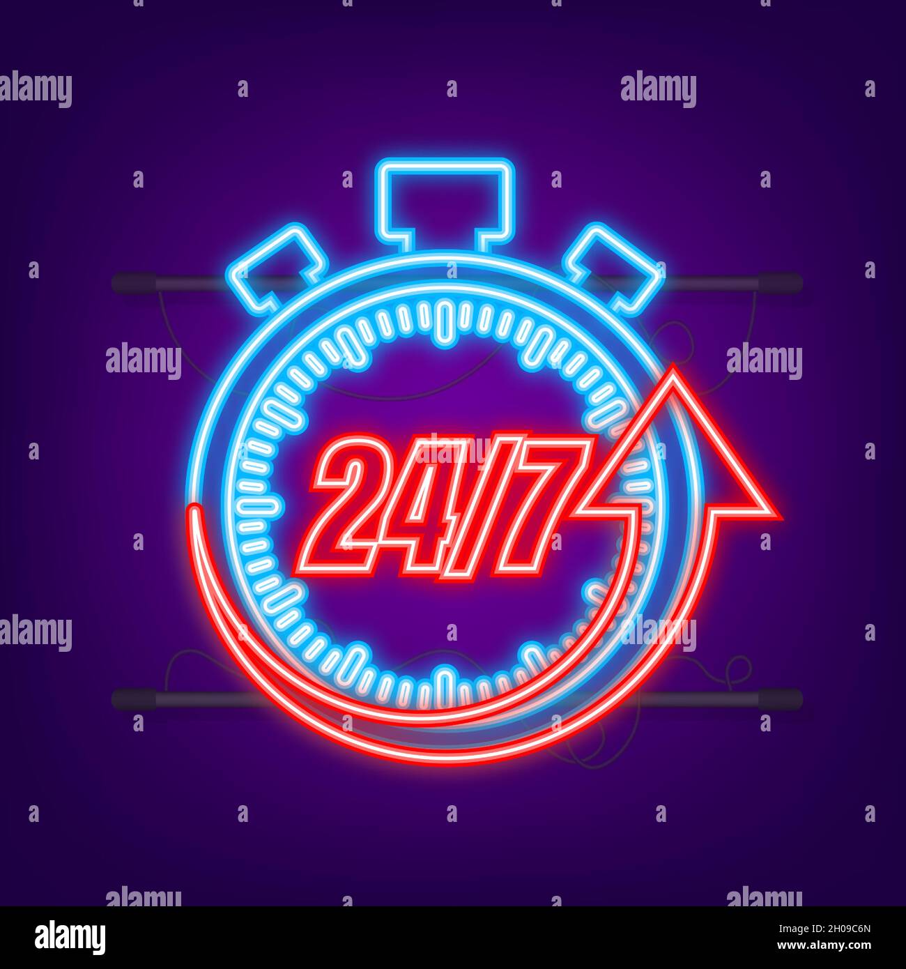 24-7 service concept. 24-7 open. Neon icon. Support service icon ...