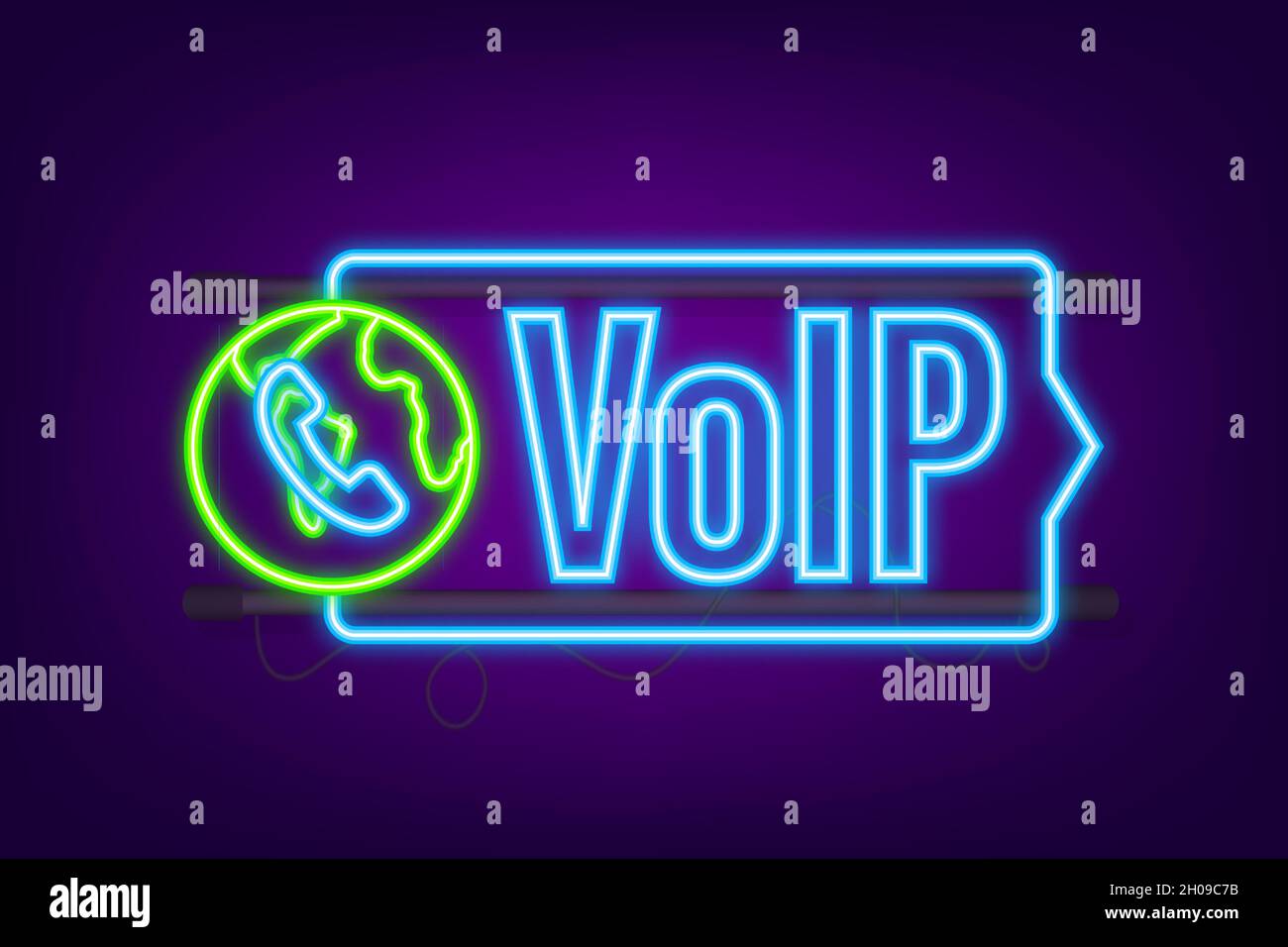 VoIP technology, voice over IP. Internet calling banner. Neon icon ...