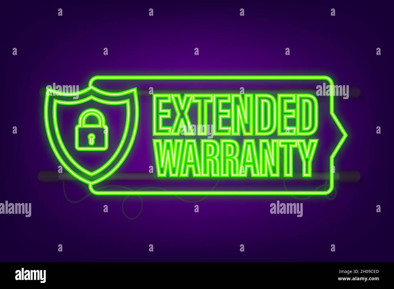 Extended warranty label or sticker. Badge, icon, stamp. Neon icon ...