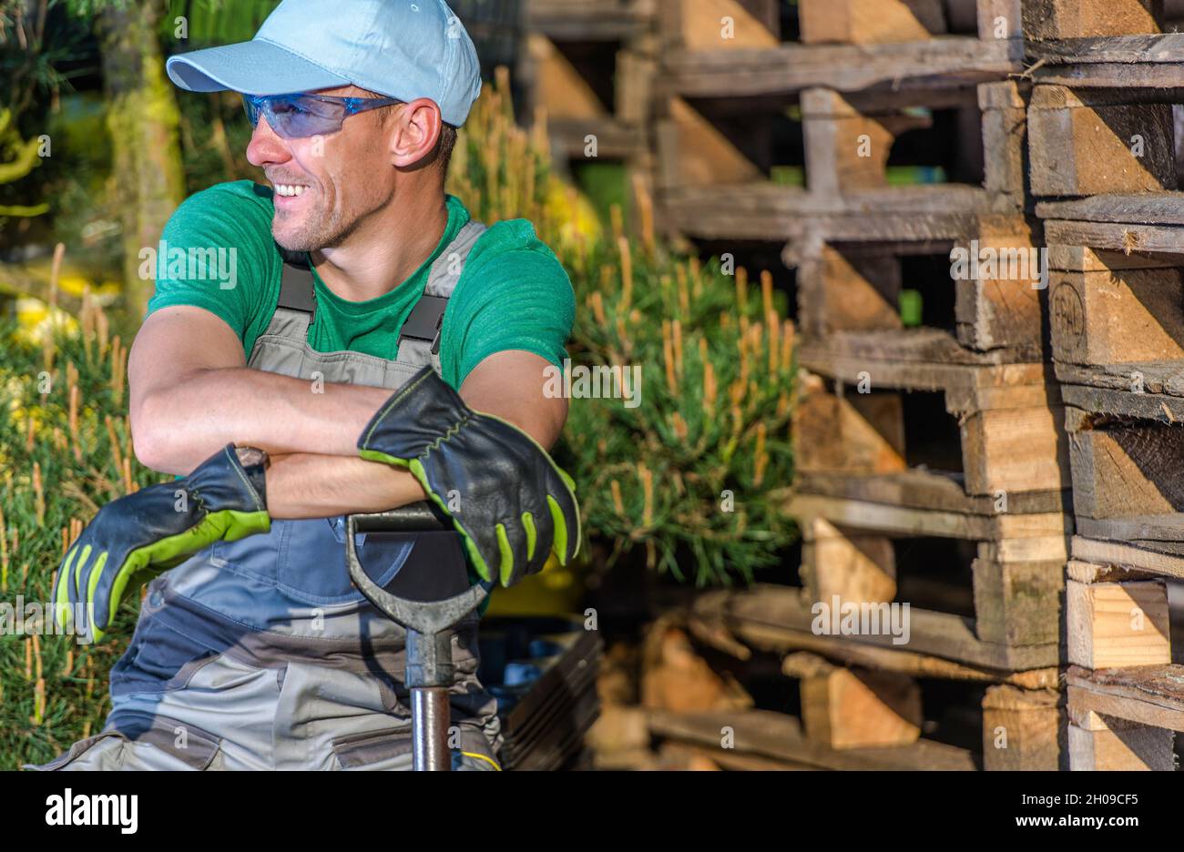 Portrait of Happy Smiling Caucasian Gardener in His 30s Wearing Safety ...