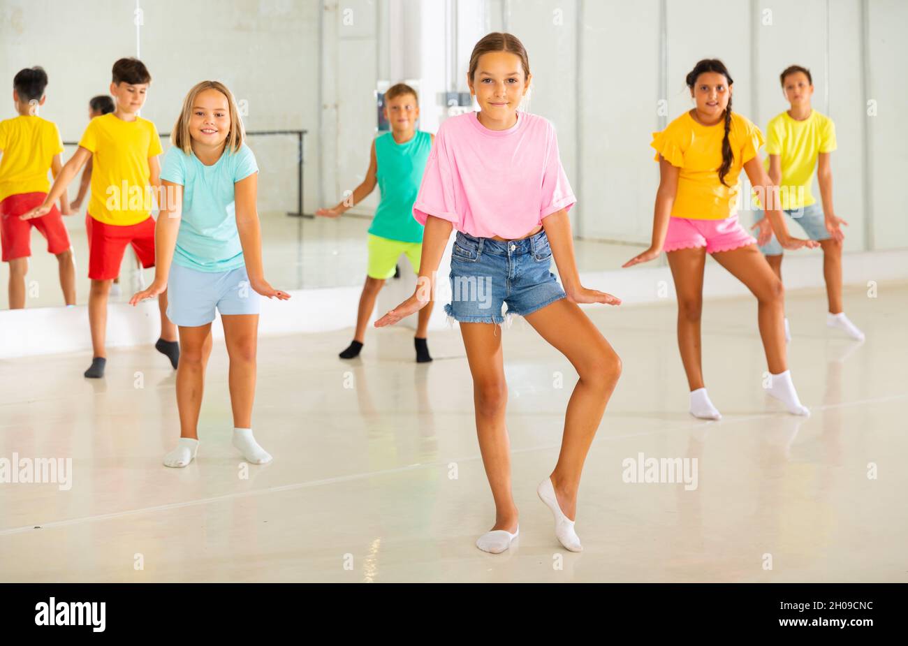 Happy kids having fun in choreography studio during dance lesson Stock ...