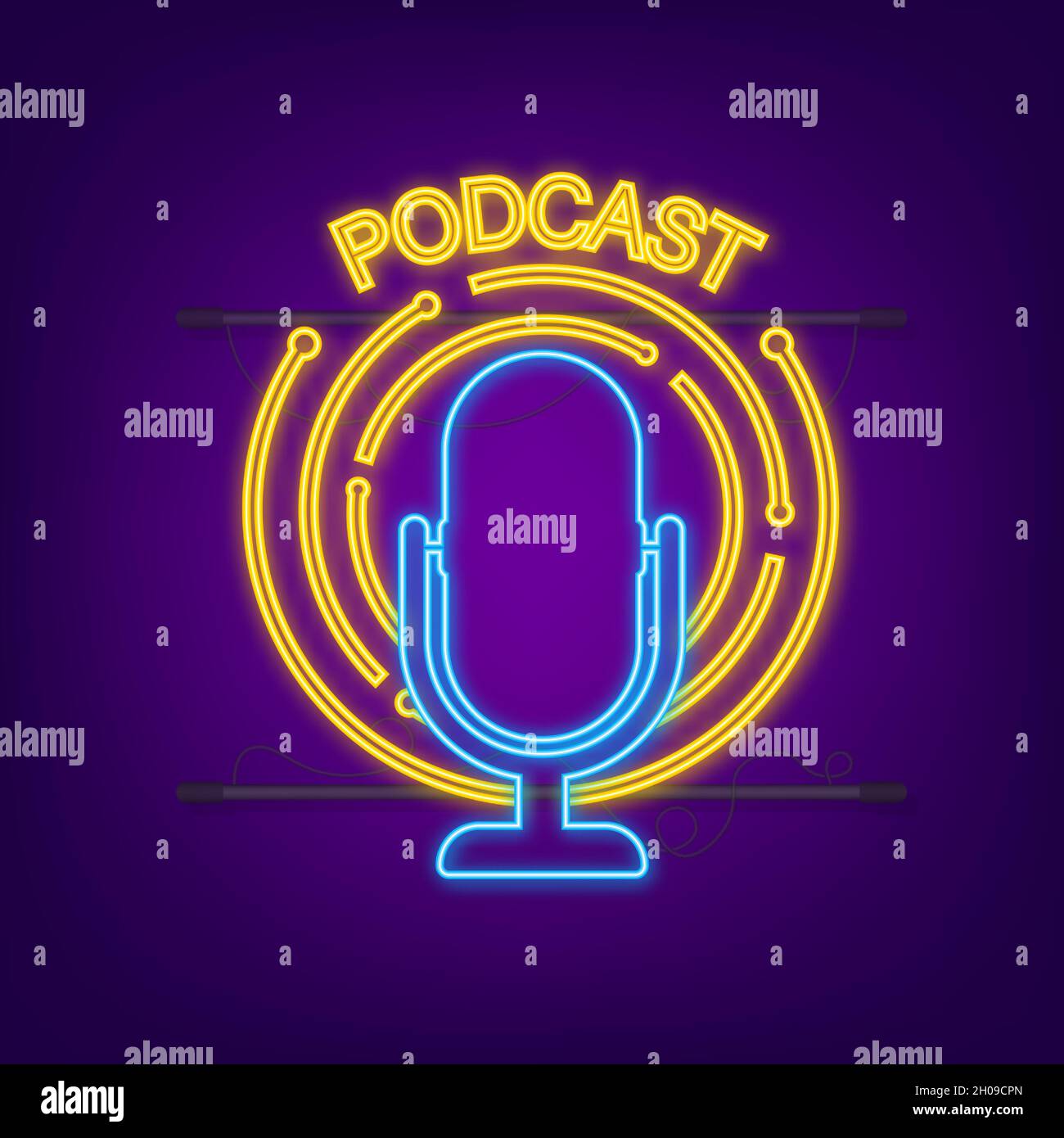 Podcast neon icon. Badge, icon, stamp, logo. Neon icon. Vector stock ...