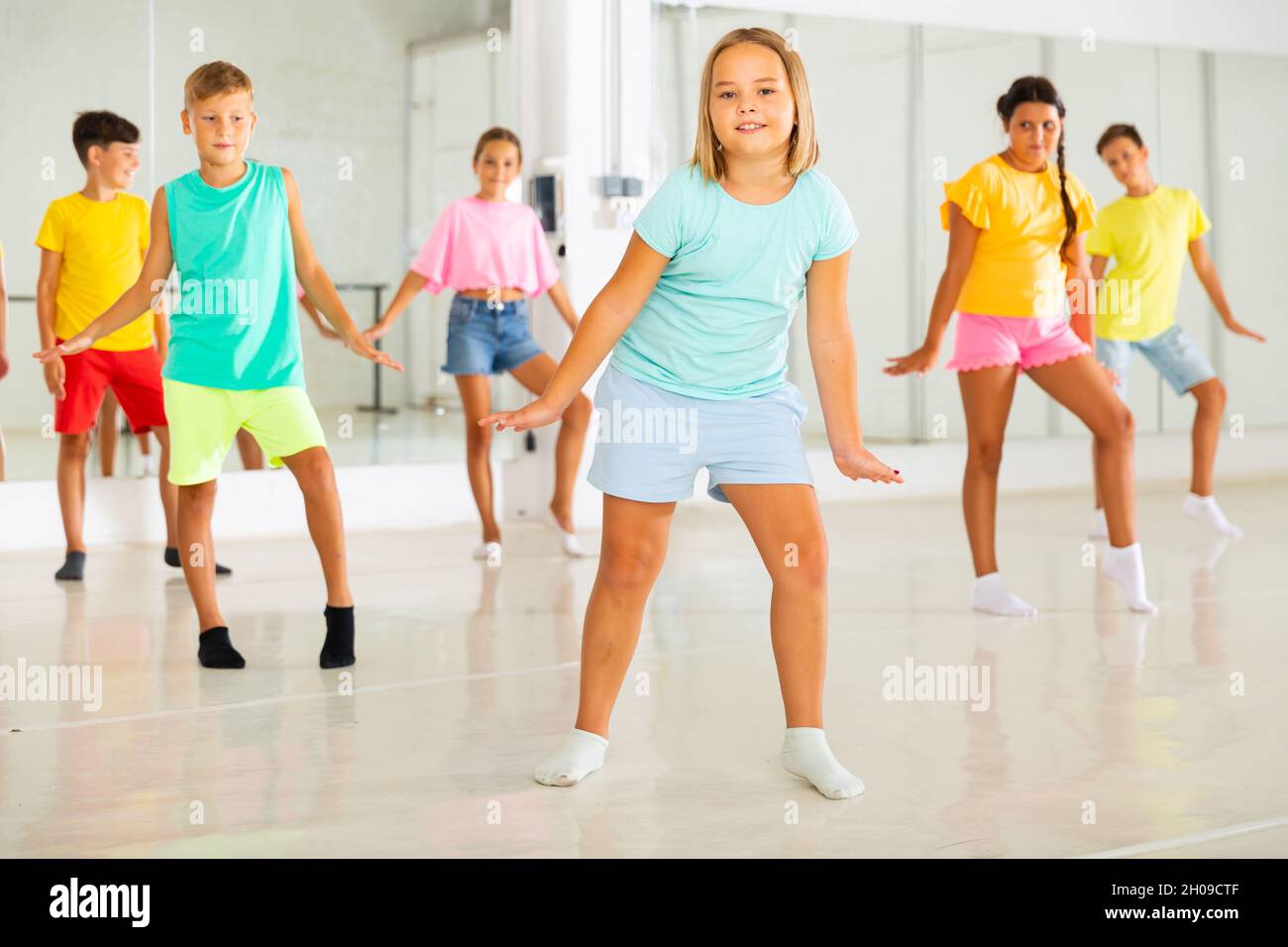 Happy kids having fun in choreography studio during dance lesson Stock ...