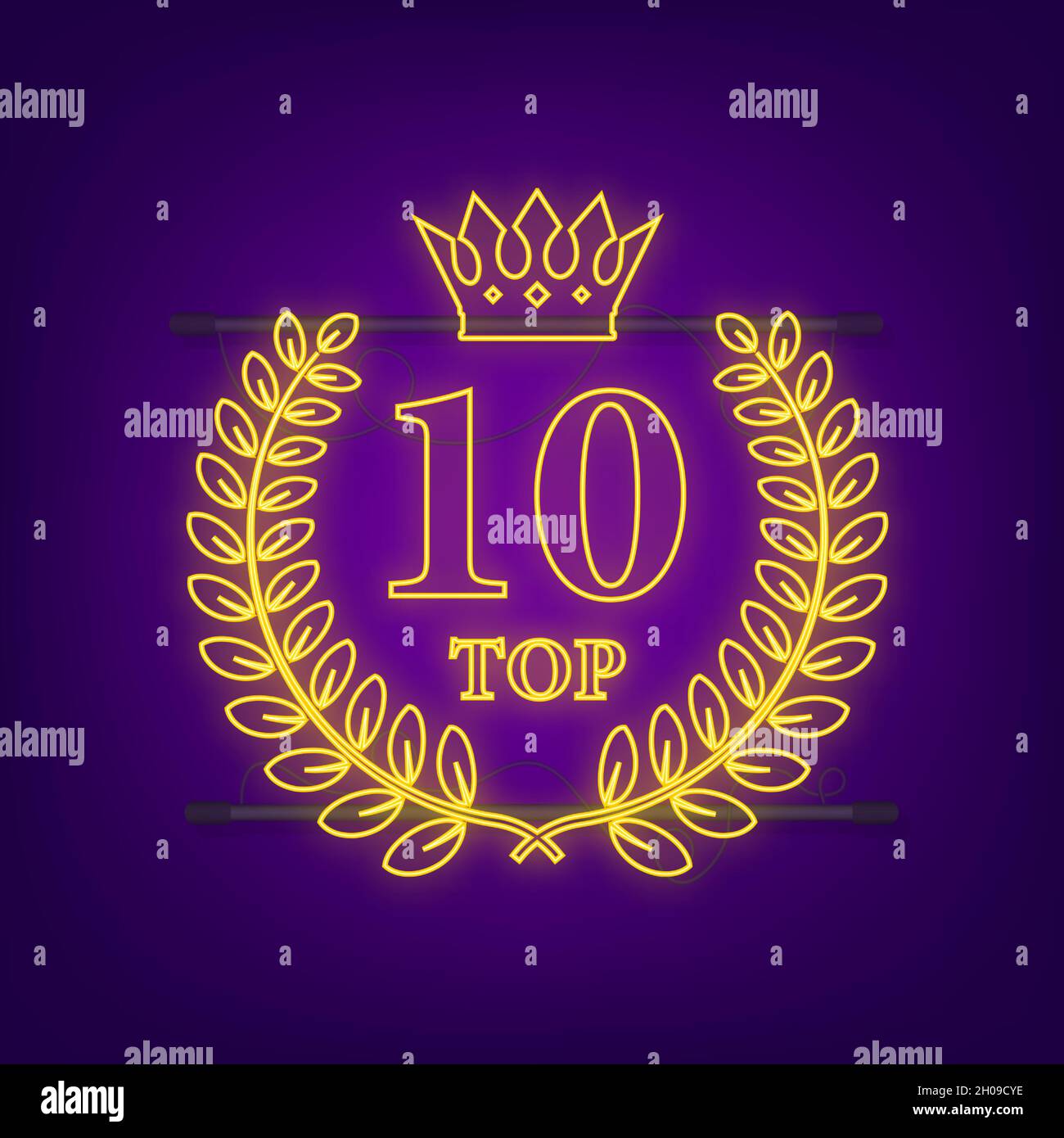 Top 10 - Top Ten gold with blue neon label on black background. Vector ...