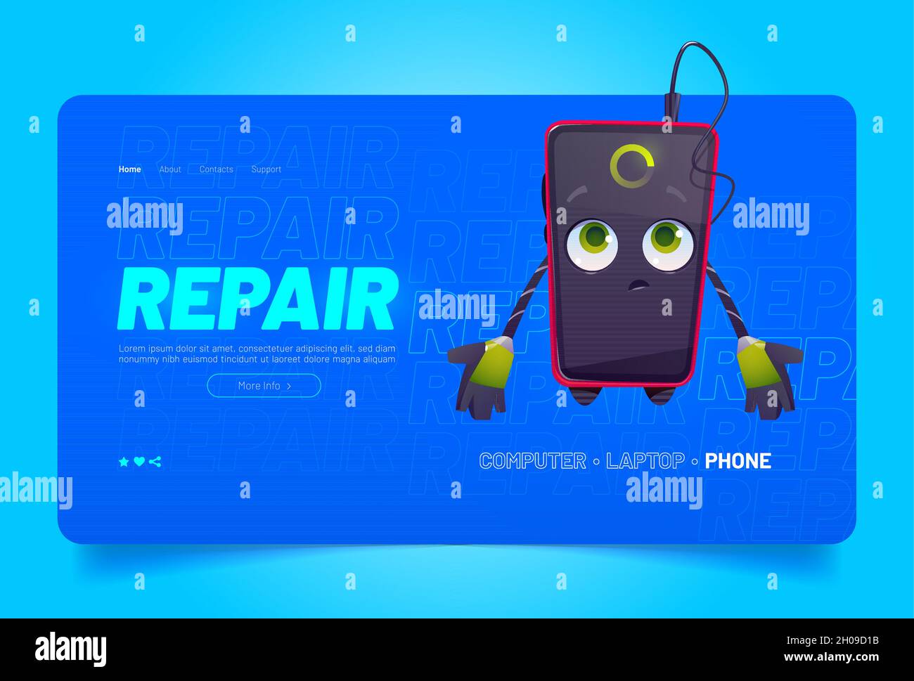 Smartphone repair. Cute mobile phone character with broken screen, low ...