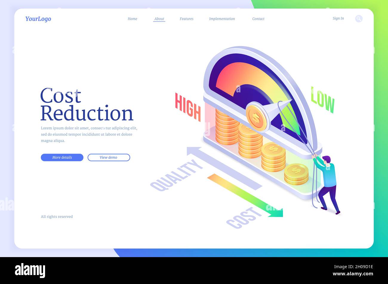 Cost reduction isometric landing page, business concept of optimization ...