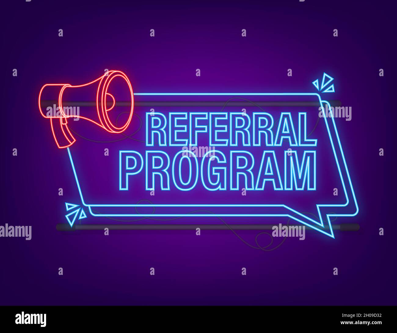 Megaphone with Referral program. Neon icon. Vector illustration Stock ...