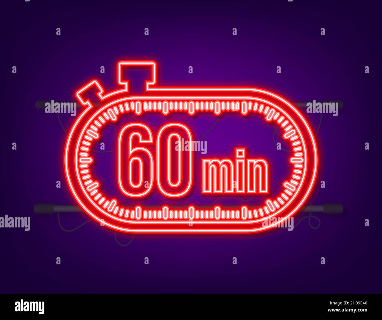 The 60 minutes, stopwatch vector neon icon. Stopwatch icon in flat ...