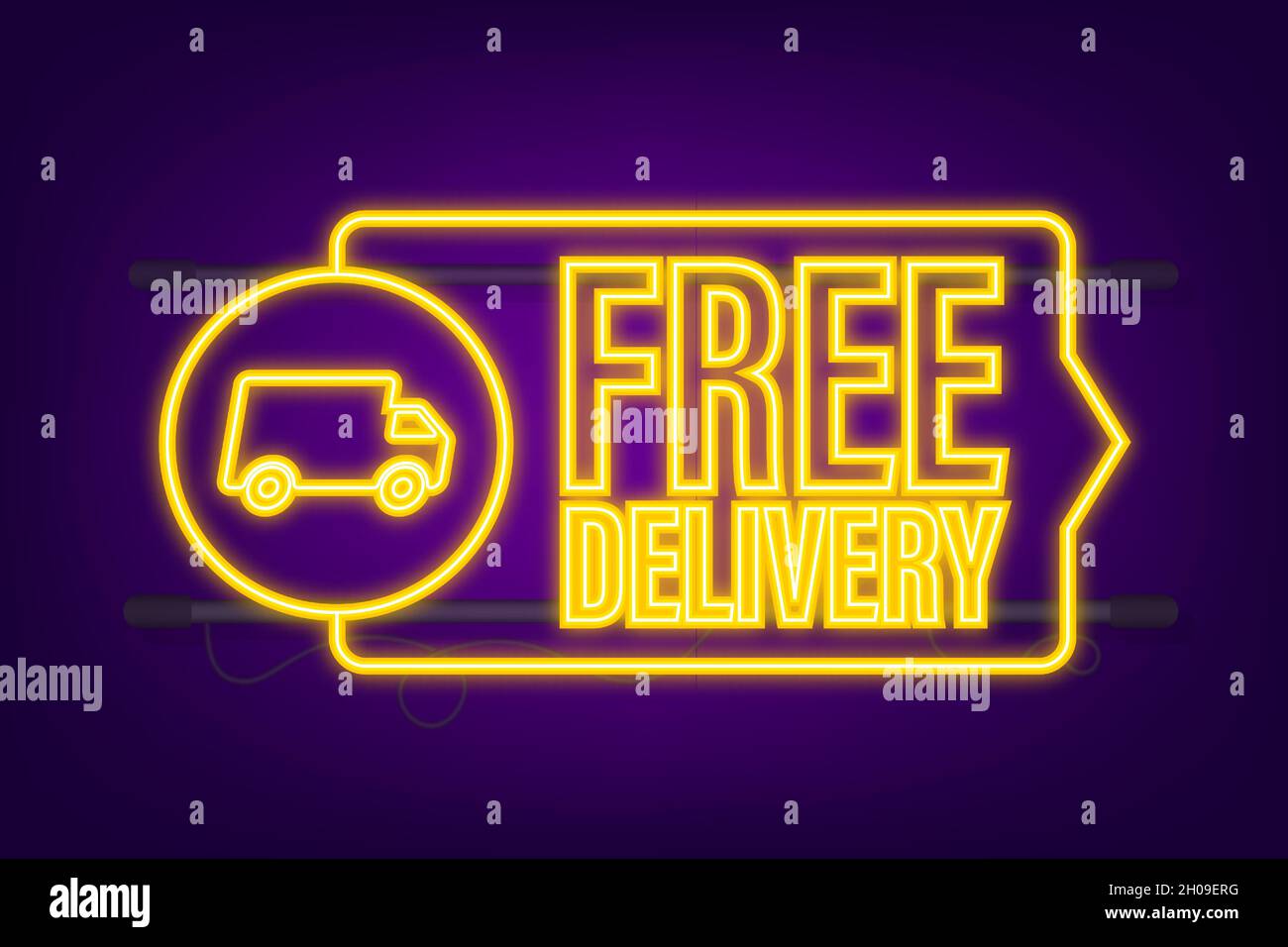 Free delivery. Neon icon. Badge with truck. Vector stock illustration ...