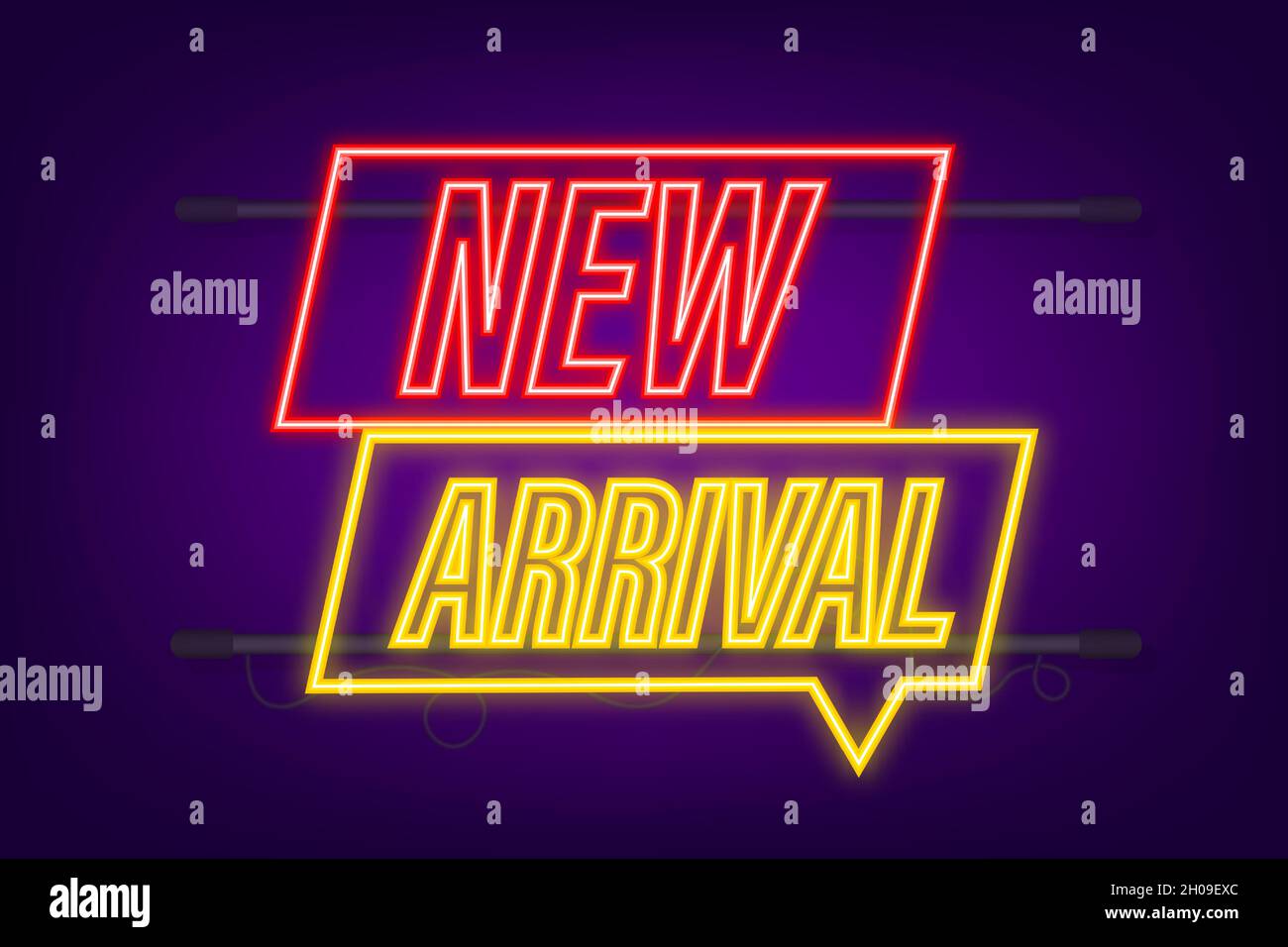 New arrival. Information poster brochure. Neon icon. Banner promotion ...