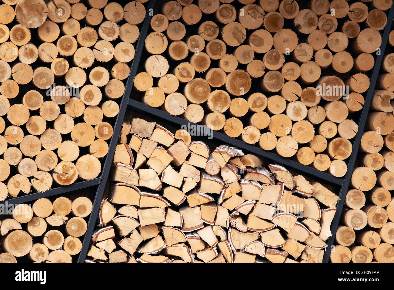 Set of cutting timber logs with different geometric shapes. Wood wall ...