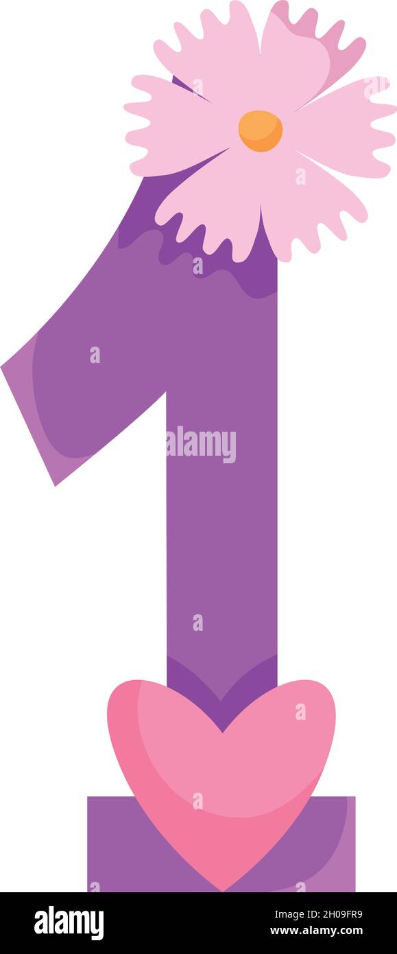 number one with decorative flower and heart Stock Vector Image & Art ...