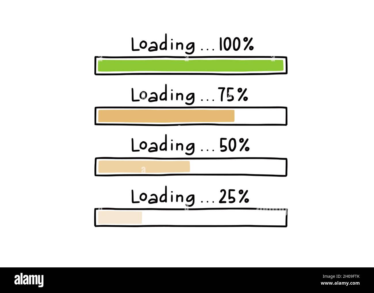 Loading bar doodle element set. Hand drawn line sketch style. Slow ...