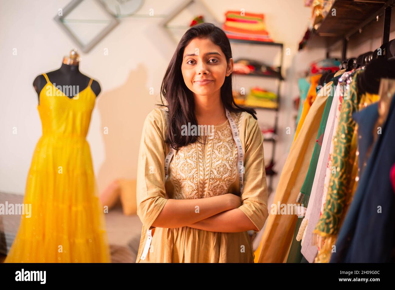 Portrait of Young indian happy woman,tailor,fashion designer,seamstress ...