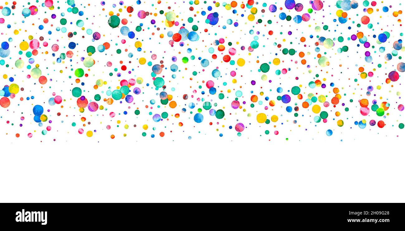 Watercolor confetti on white background. Alluring rainbow colored dots ...