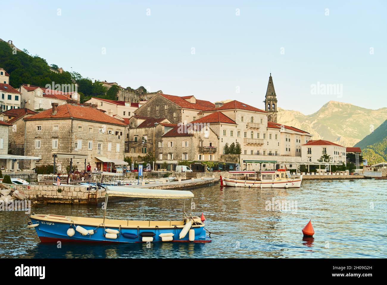Historic city of Perast in the Bay of Kotor in summer at sunset Stock ...