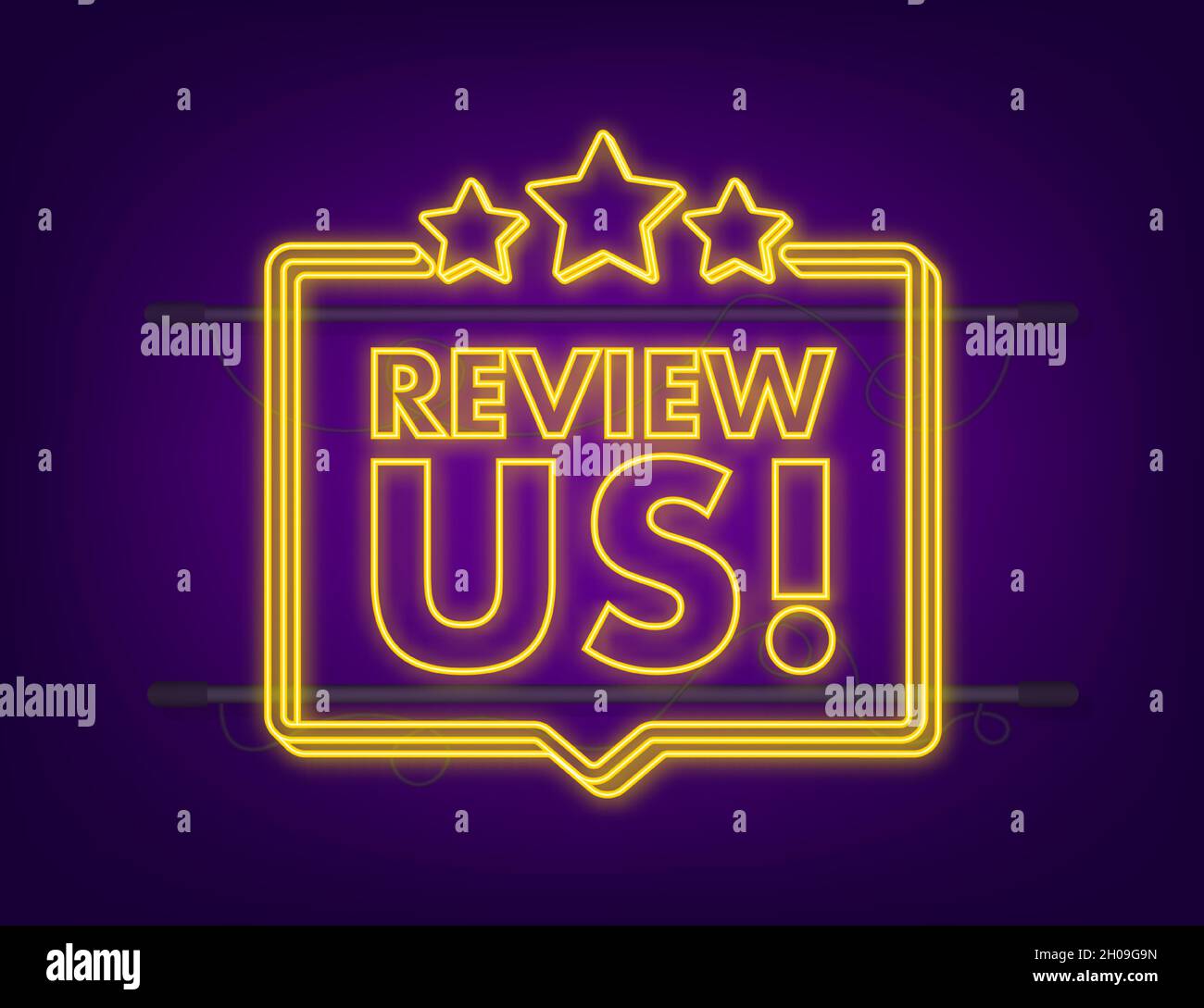 Review us user rating concept. Review and rate us stars neon icon ...
