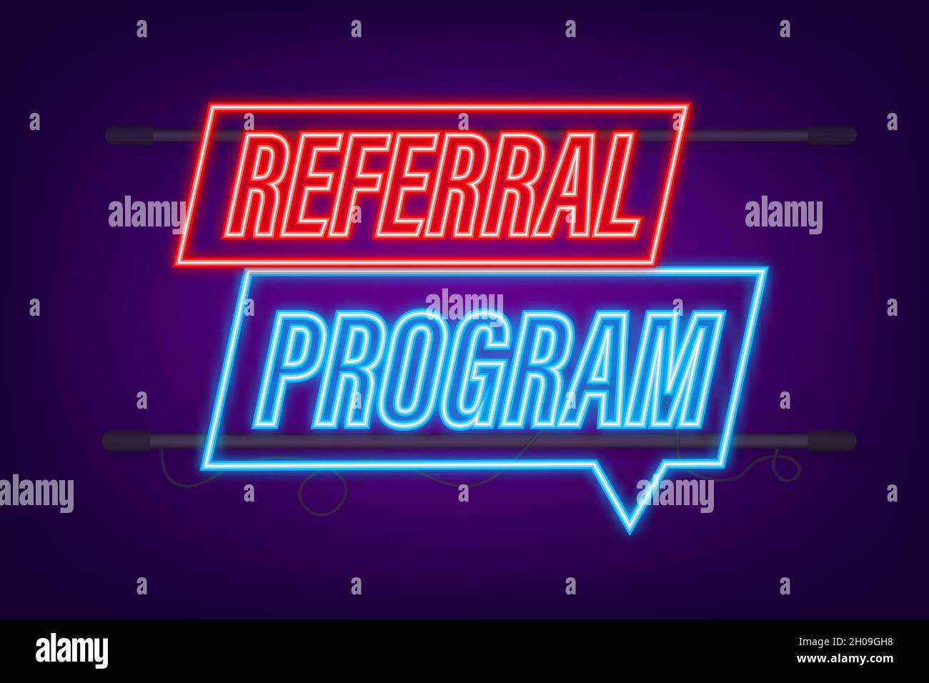 Referral program written on label. Neon icon. Advertising sign. Vector ...