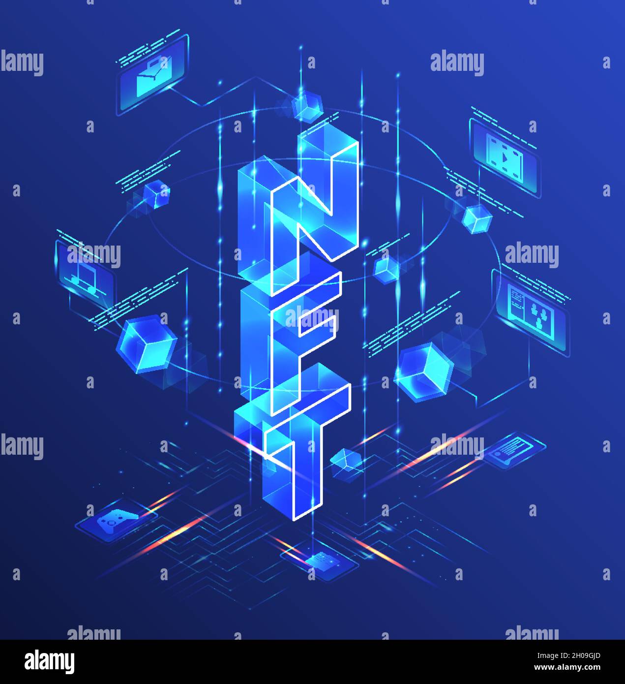 NFT non fungible token, digital crypto art blockchain technology ...