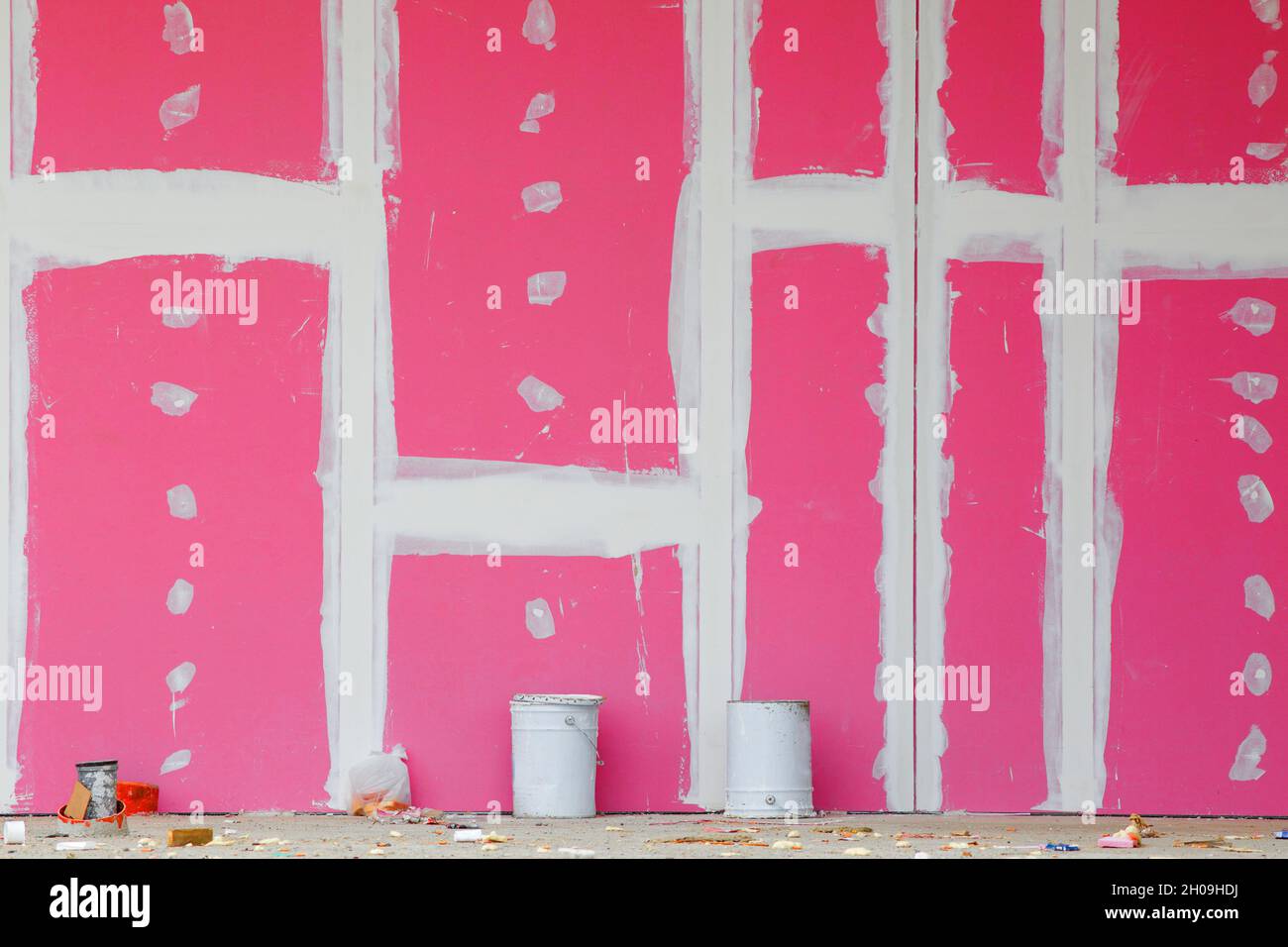 Front view of gypsum wall with joints at building site Stock Photo - Alamy
