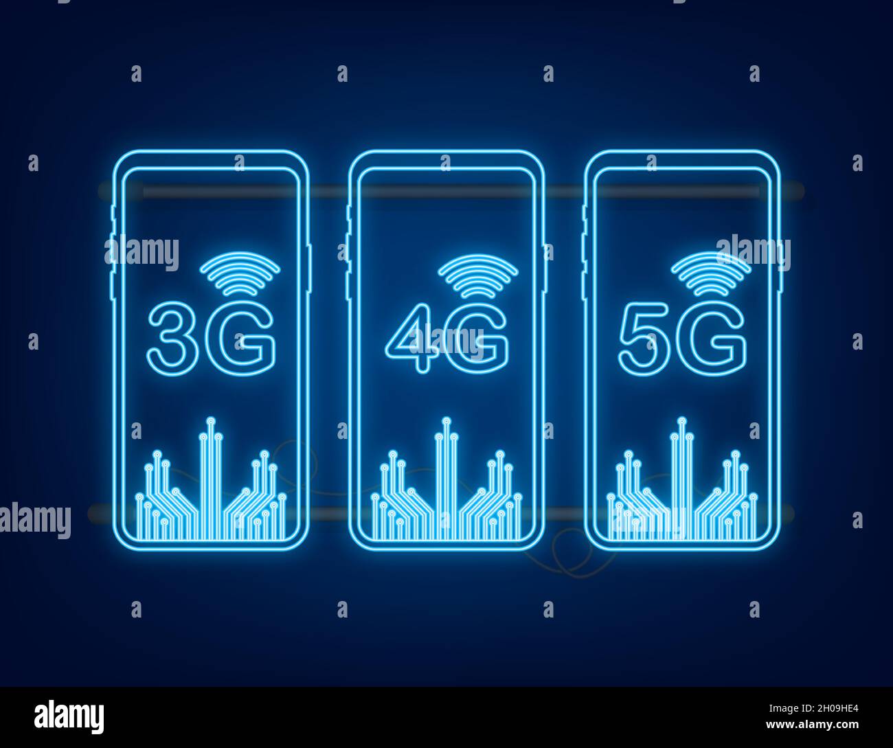 5G, 4G, 3G neon symbol set isolated on background, mobile communication ...