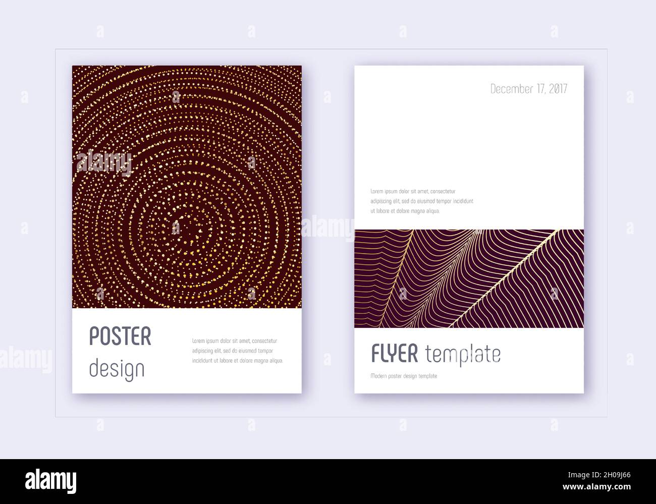 Minimalistic cover design template set. Gold abstract lines on maroon ...
