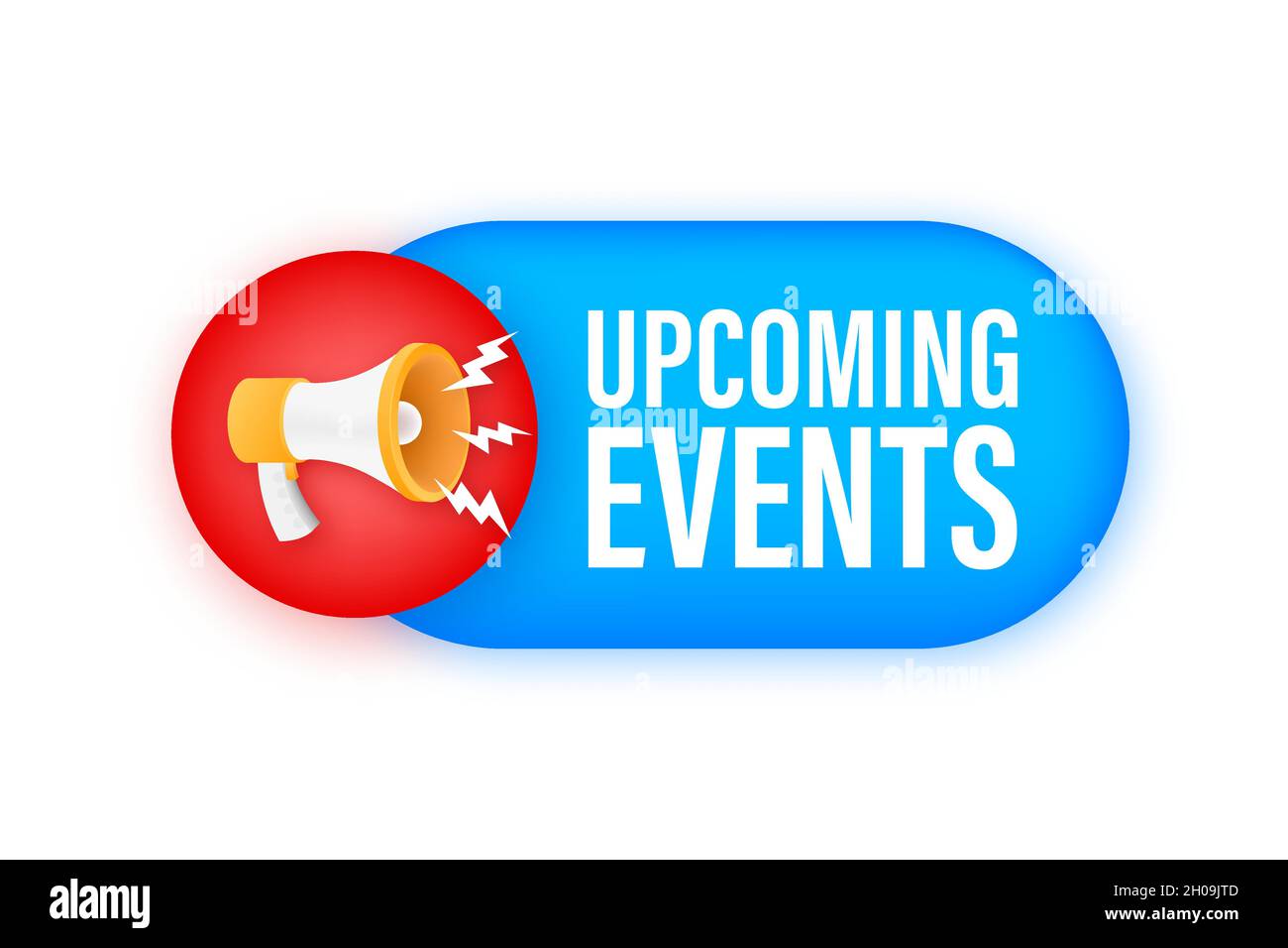 Megaphone label with upcoming events. Megaphone banner. Web design. Vector stock illustration ...
