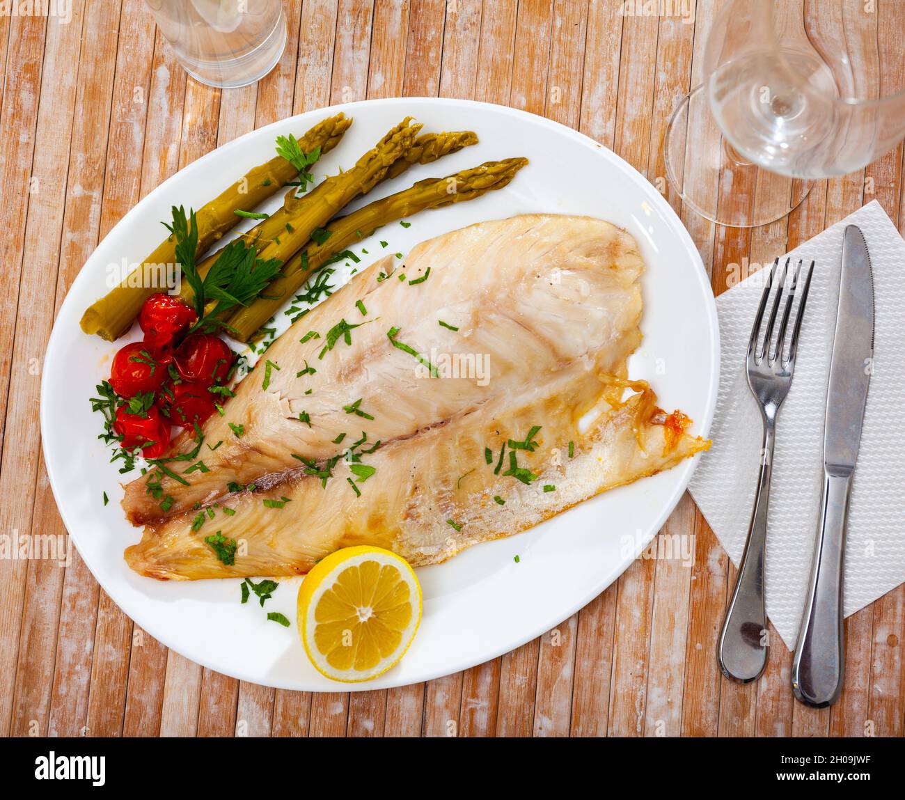 Roasted perch fish fillet with pickled vegetables Stock Photo - Alamy