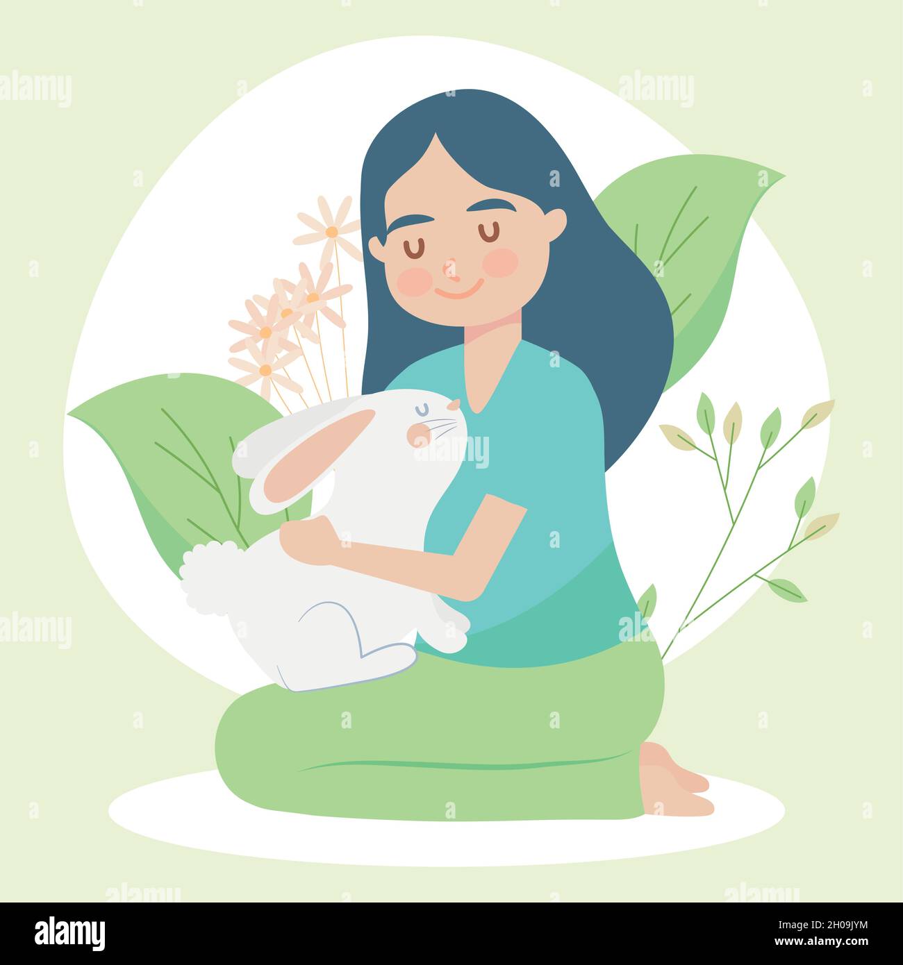 lovely woman hugging a rabbit illustration Stock Vector Image & Art - Alamy