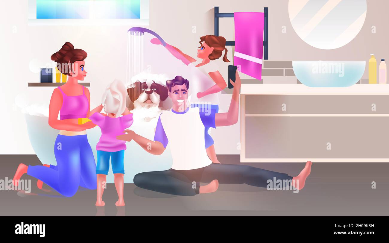 Family washing dog hi-res stock photography and images - Alamy