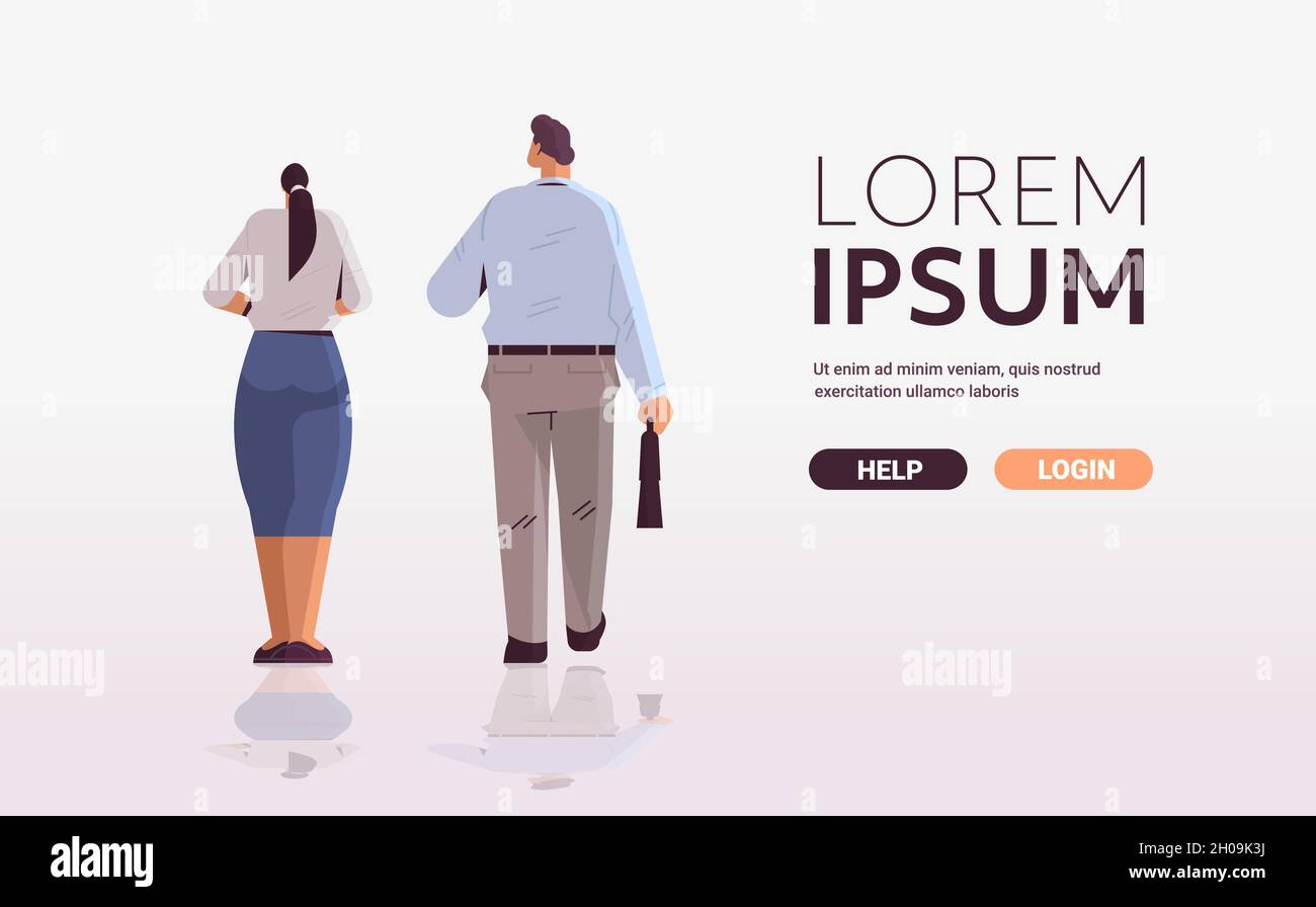 businesspeople couple standing back to camera rear view of elegant ...