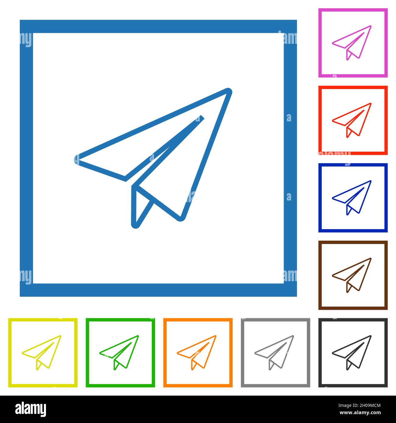 Paper plane outline flat color icons in square frames on white ...