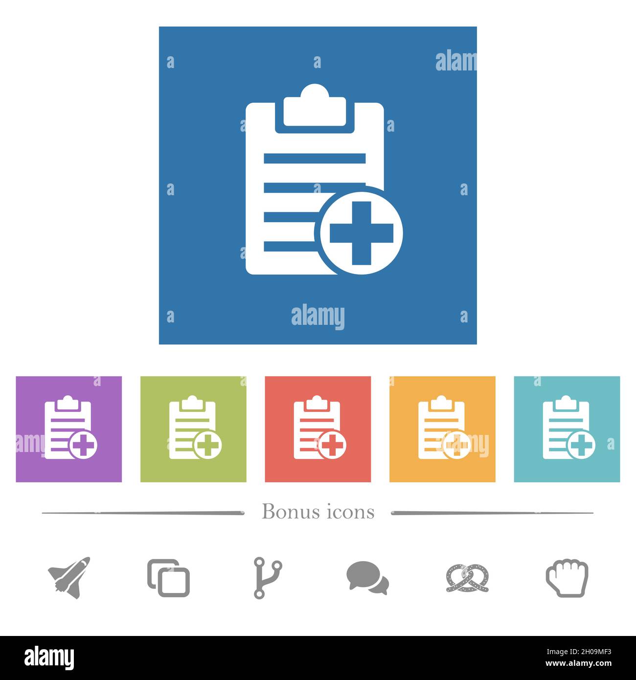 Add new note flat white icons in square backgrounds. 6 bonus icons ...