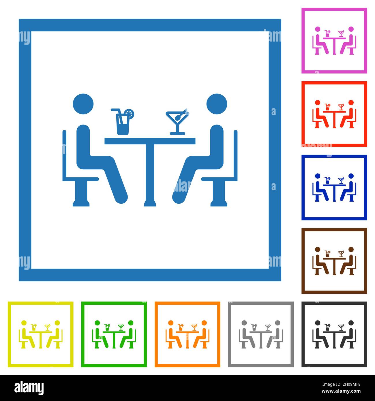 Cocktail bar flat color icons in square frames on white background ...